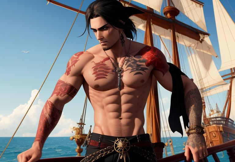 pirate young male no upper clothes ,pirate pants,pir...