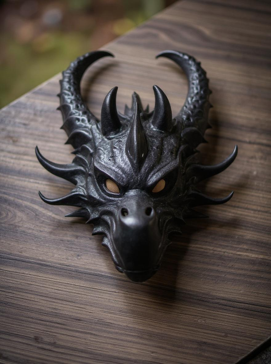 a picture of the dragon mask from this picture layin...