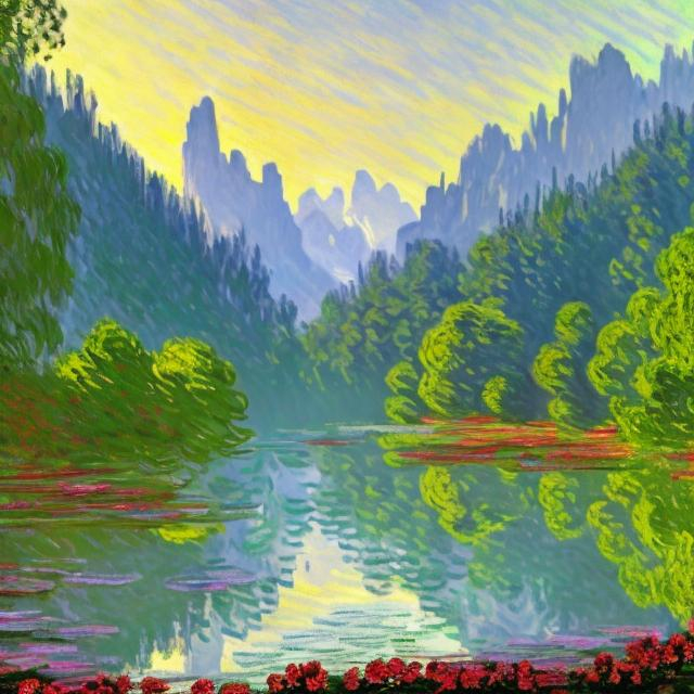 beautiful forest view with lake, mountains in backgr...