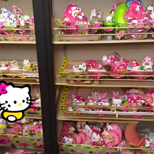 hello kitty in backrooms eating pasta