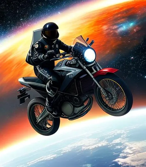 A person is riding their motorcycle on an alien planet | OpenArt