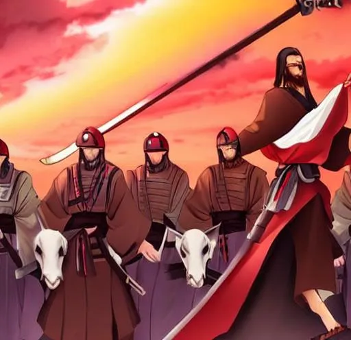 Anime war scene graphic High detail Samurai warrior... | OpenArt