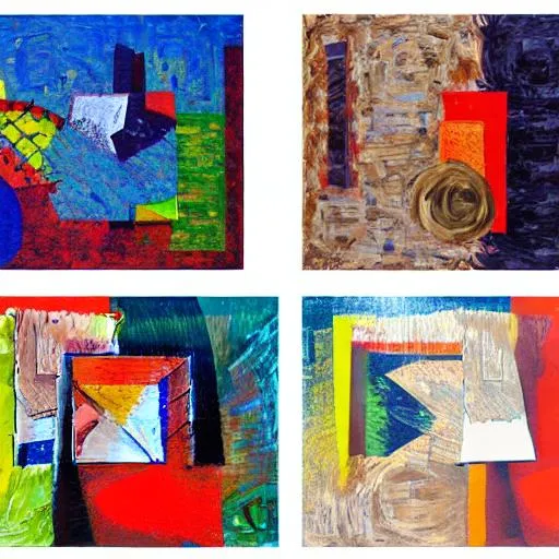 A abstract acrylic cubism realistic painting of the...