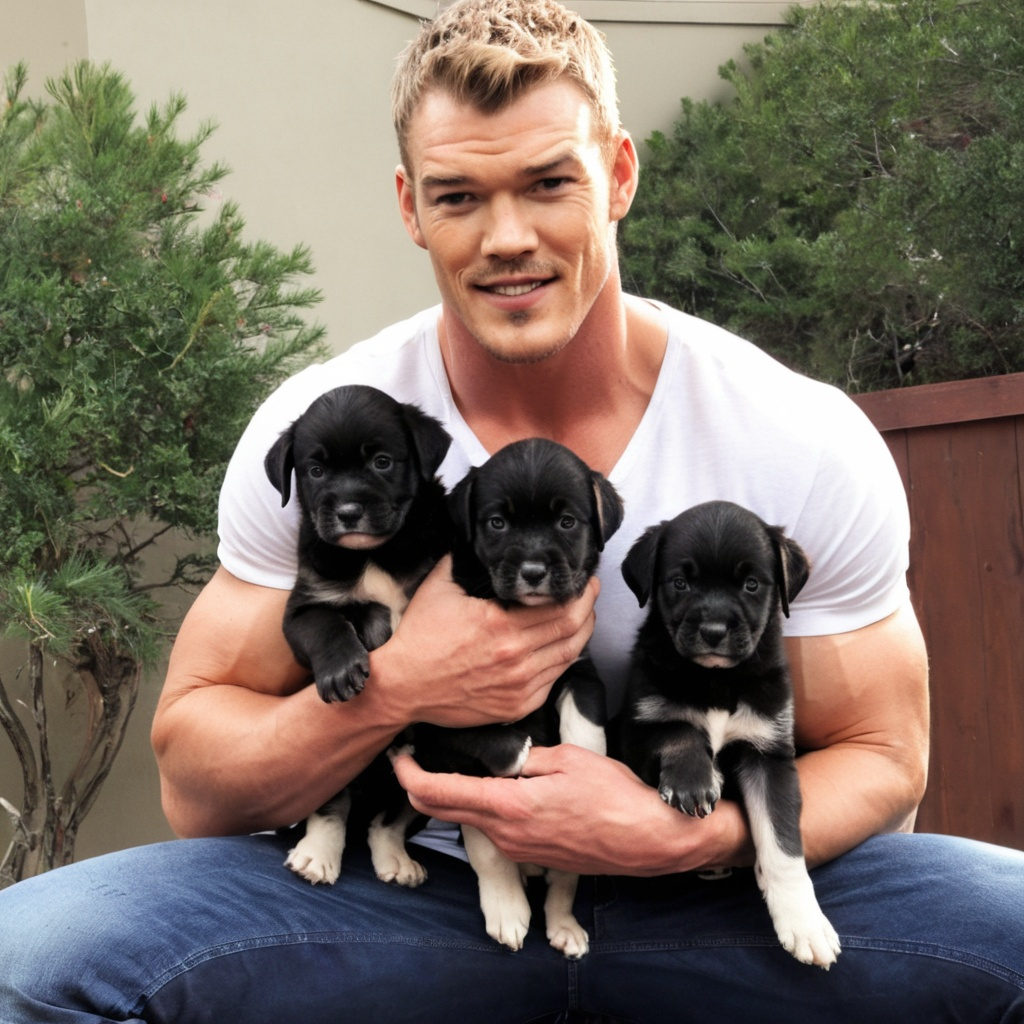 Alan Ritchson with puppies