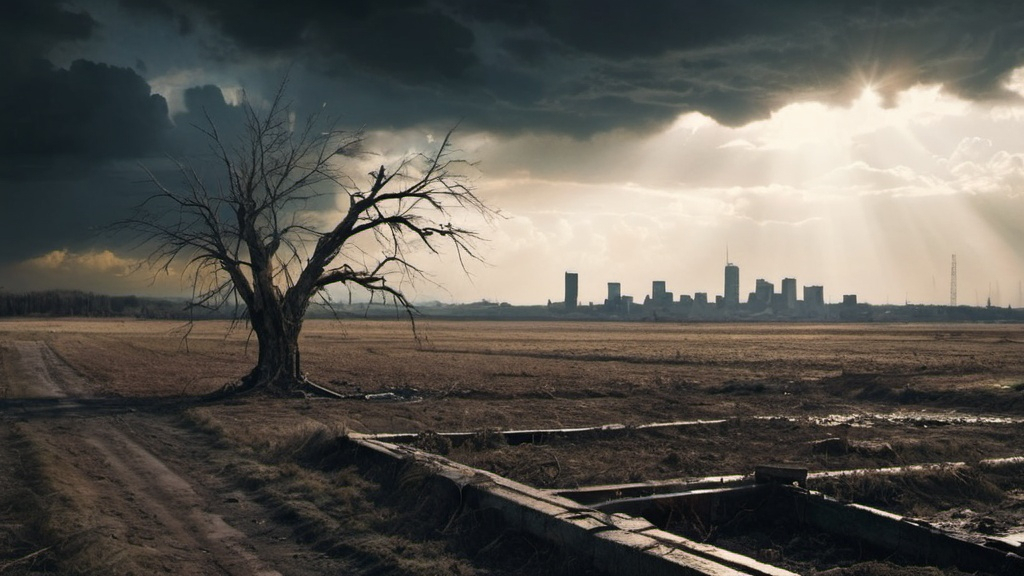 post-apocalyptic landscape with a small lonesome bar...