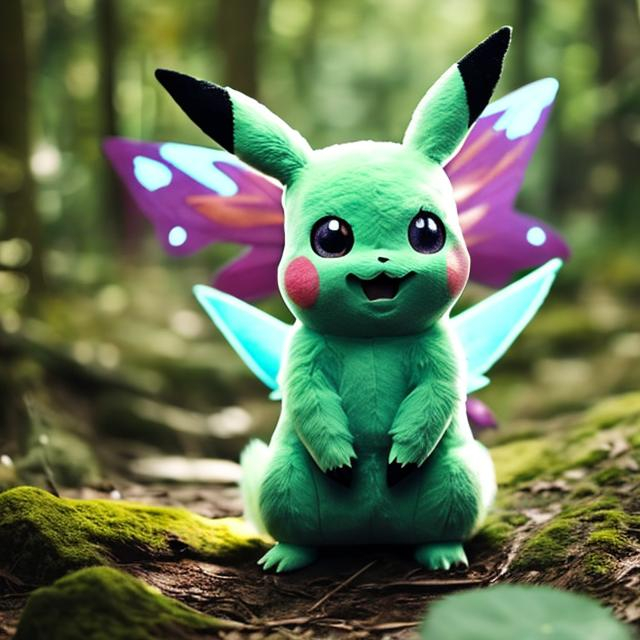 a photo of a forest fairy pikachu in the wild