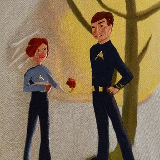 Star Trek Captain, Marrying his wife, painting, soft...