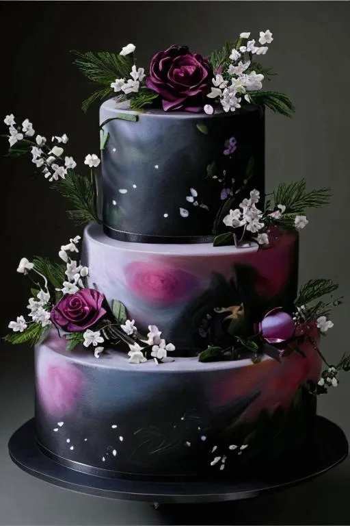 Painted artistic cake , roses and litttle flowers