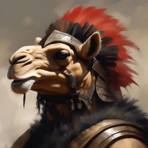 Akaviri Potentate Camel, black fur, gladiator-like a... | OpenArt