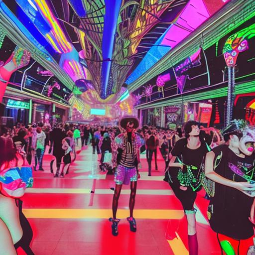 80’s 90s alien raver teens partying in futuristic te... | OpenArt