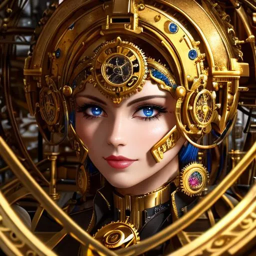 An automaton female in an abandoned factory and gold... | OpenArt