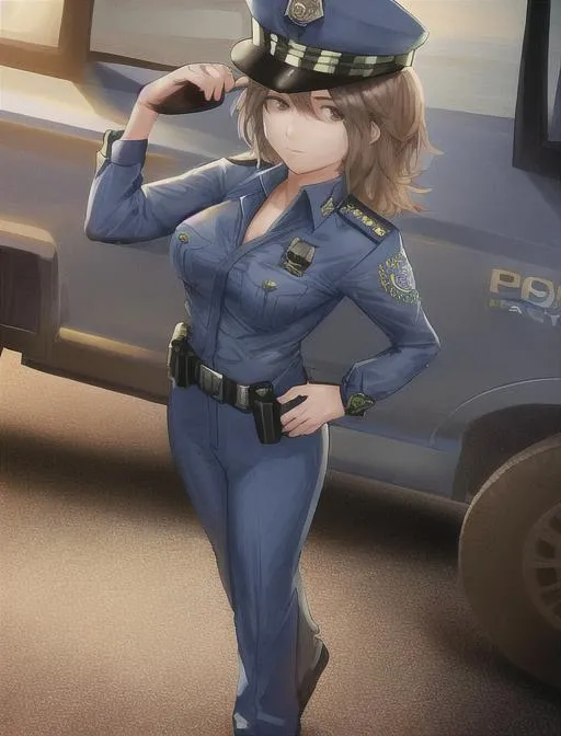beautiful, female police officer, full body, Cute face