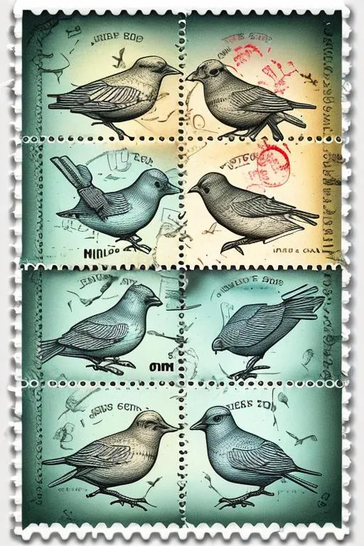 a postage stamp with birds | OpenArt