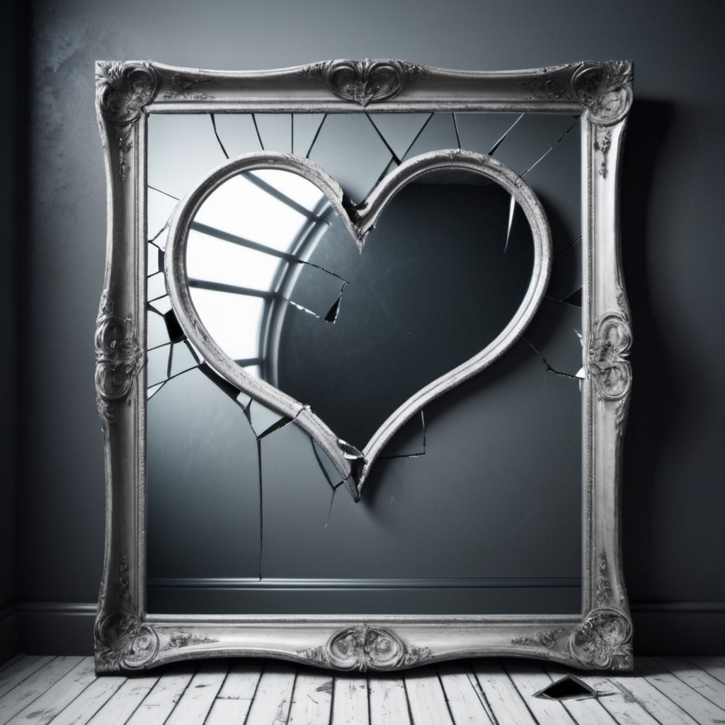 Broken heart, empty mirror frame
