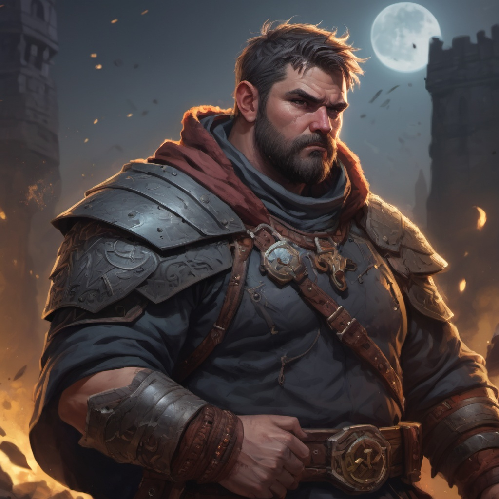 male stocky large fat rune-summoner with short hair...