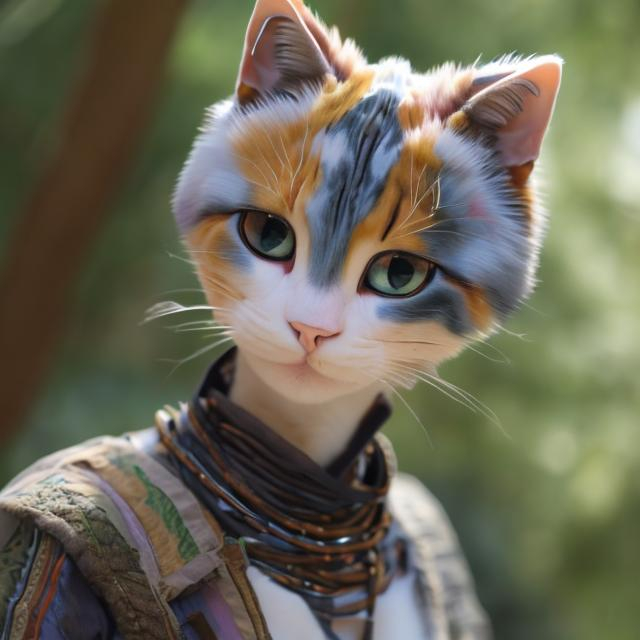a humanoid calico cat