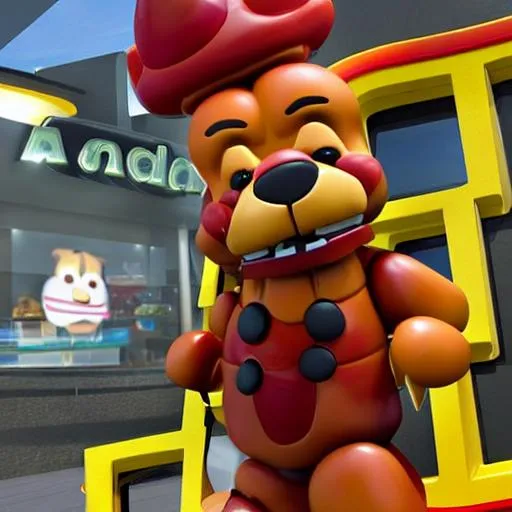 freddy fazbear eating at mcdonald's, photography, 8 k,