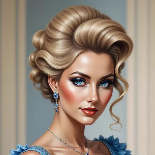 A elegant woman with blonde hair in an updo a perfec...