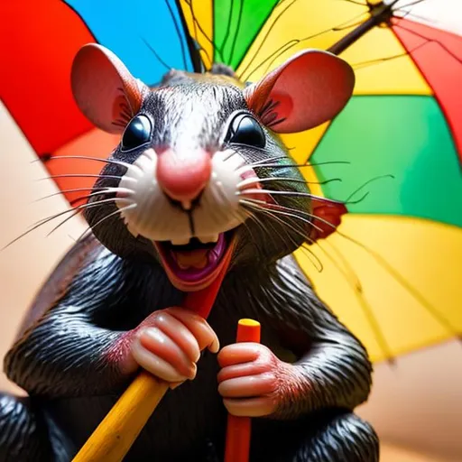 multicolored rat, close up shot ,smiling, with hands...