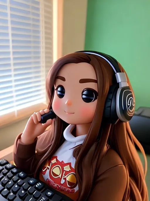 cute funko pop female figure with long brown hair, b... | OpenArt