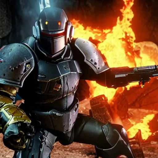 Mike Ehrmantraut fighting Doomslayer in Hell | OpenArt