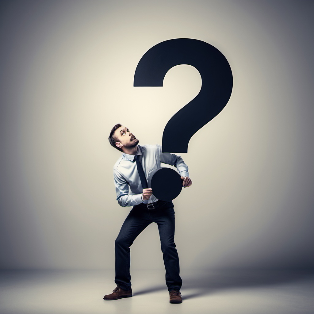 A man carrying a question mark, image use for FAQ page