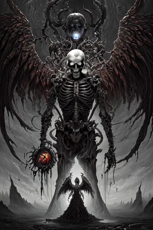 Dark art, Father Time, half skeleton face, artstatio...