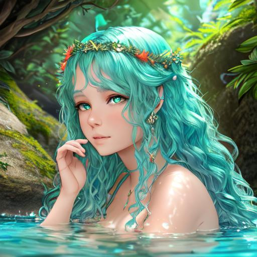 a beautiful female nymph druid from D&D who lived in...