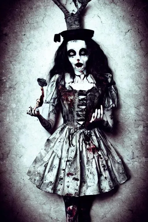 Insane suffering Alice in Wonderland evil smiling da... | OpenArt