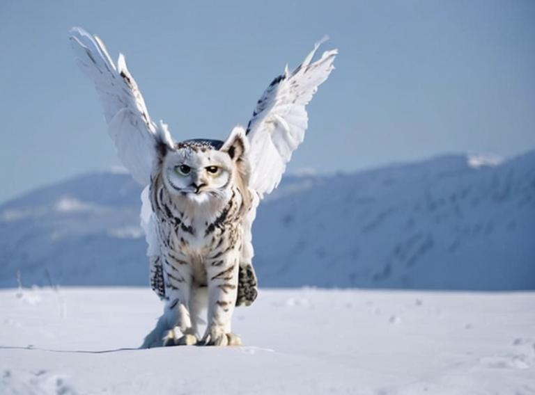 a photo the of a white panther and owl wings