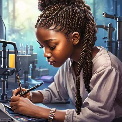 Create an illustration of a Black woman crafting wit...
