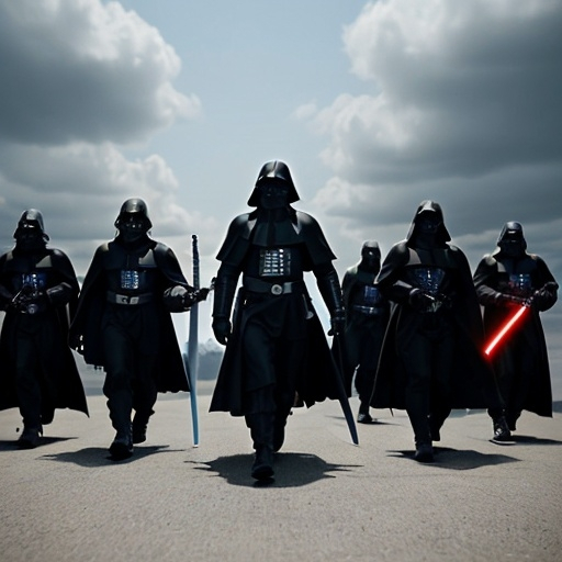 A group of bad guys dressed like sith and marching t...