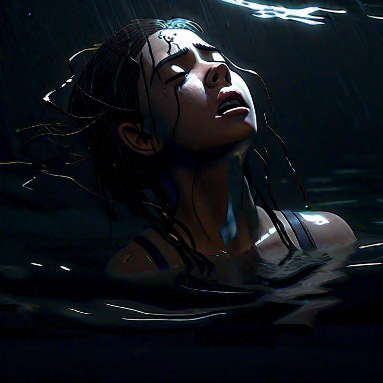 concept art featuring one young girl drowning in bla...