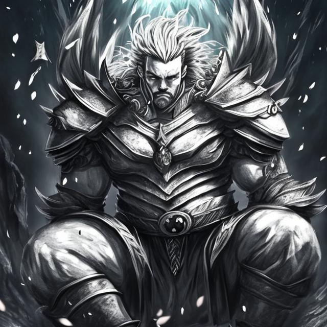 Strong man, on a thrown, anime art style, inside, sp...