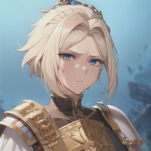 a human queen with short blond hair a big beard and...