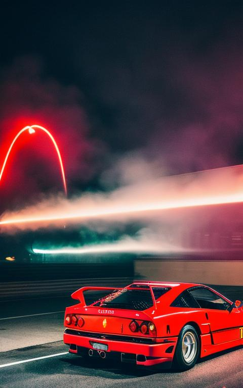 Red Ferrari F40 prowling the streets at night with a... | OpenArt