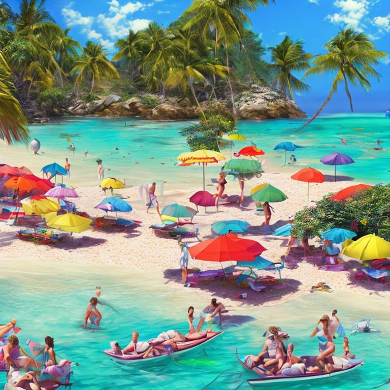 colorful fantasy idyllic beach scene that is extreme... | OpenArt