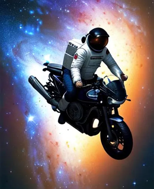 A person is riding their motorcycle on an alien planet | OpenArt