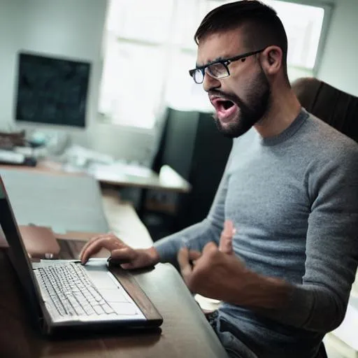 an angry man trying to code | OpenArt