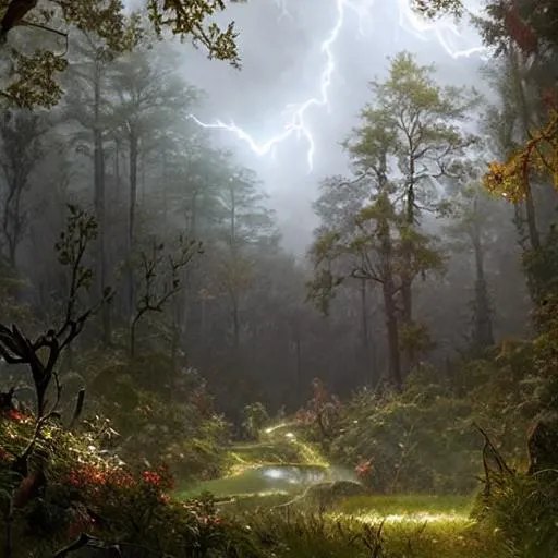 a raging storm with lightning and dark clouds hangs...