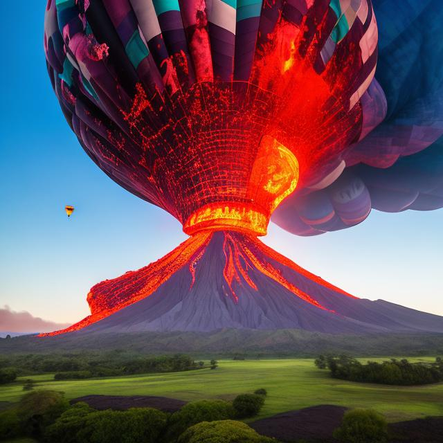 hot air balloon over a erupting volcano in Fiji