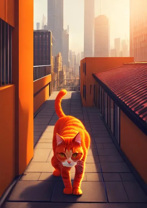 Highly realistic of orange cat,walking,ultra realist... | OpenArt