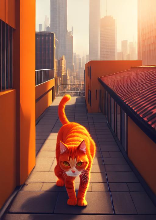Highly realistic of orange cat,walking,ultra realist... | OpenArt
