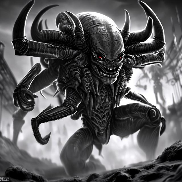 monochrome, six horned bull, spider arachnid eyes, m...