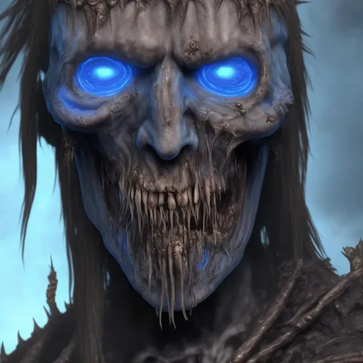 Undead Admiral Pirate, with blue flames coming out o... | OpenArt