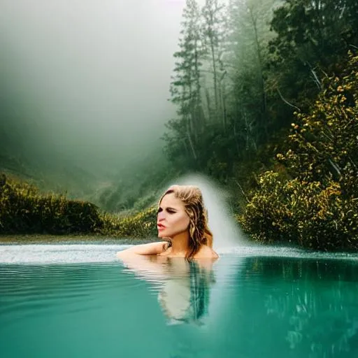 A woman angel bathing in an heavenly pond, white mo... | OpenArt