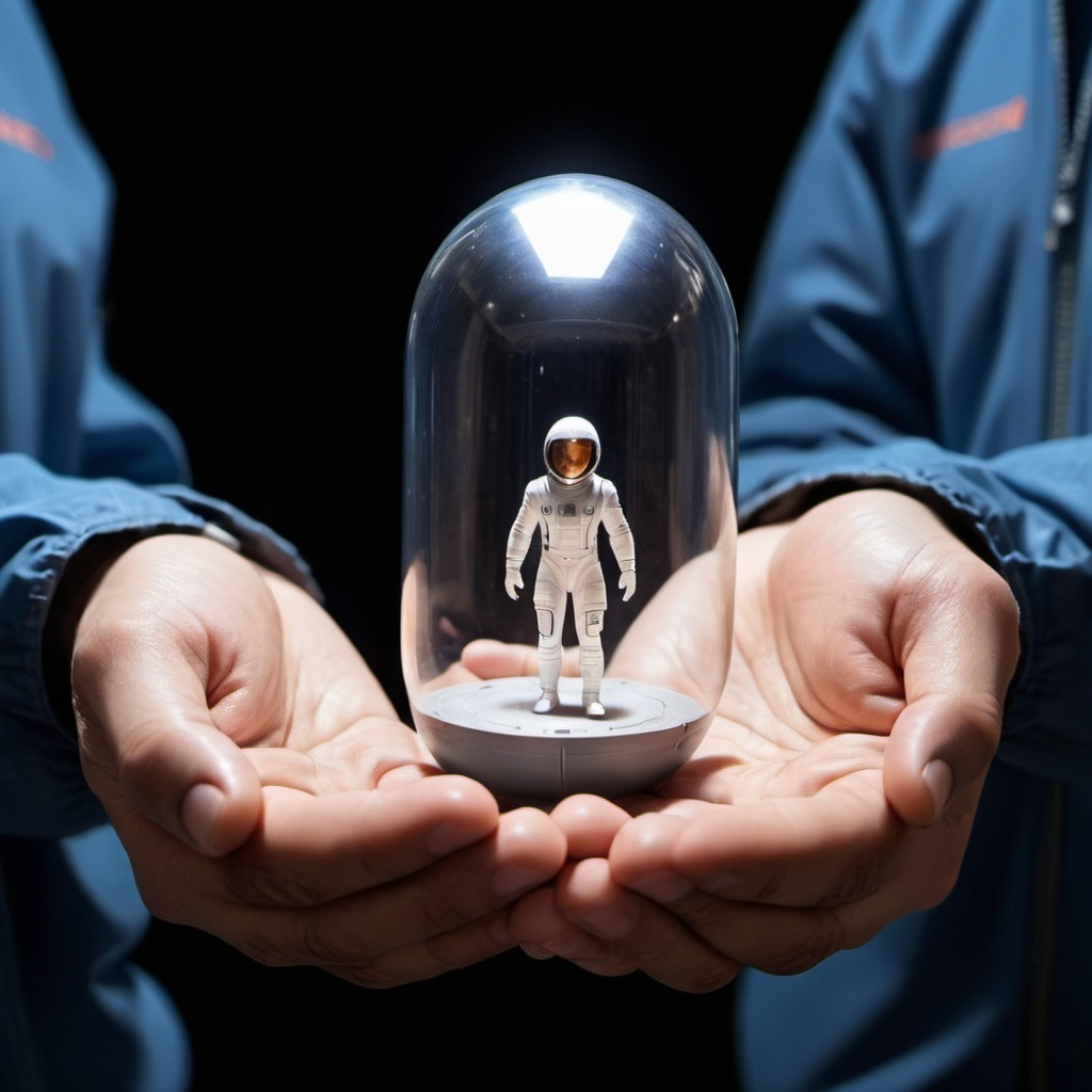 "A person is holding a protective capsule in their h...