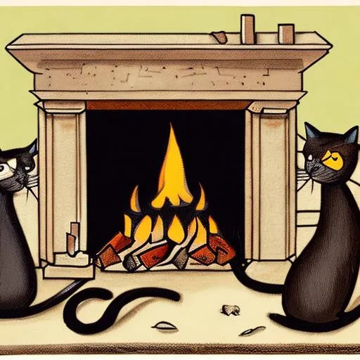 cats surrounding a fireplace | OpenArt