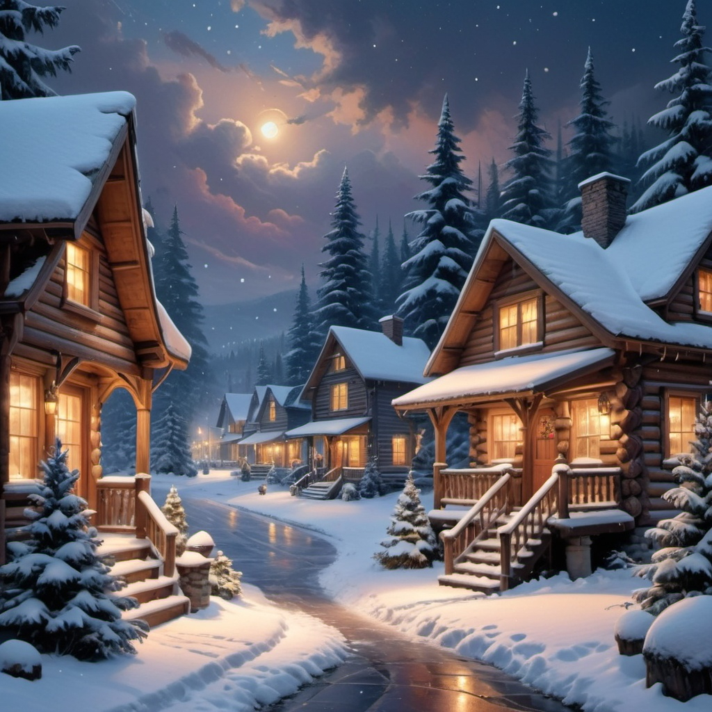 A charming, scenic Christmas scene unfolds, capturin...