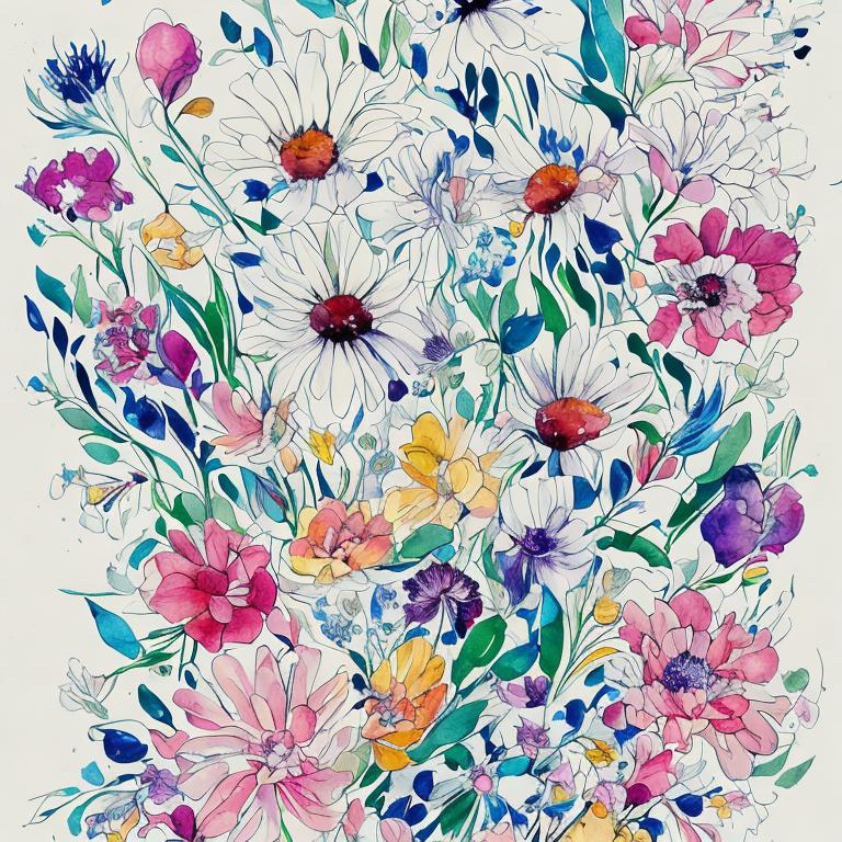 colored sketch of a beautiful bouquet of random flow... | OpenArt